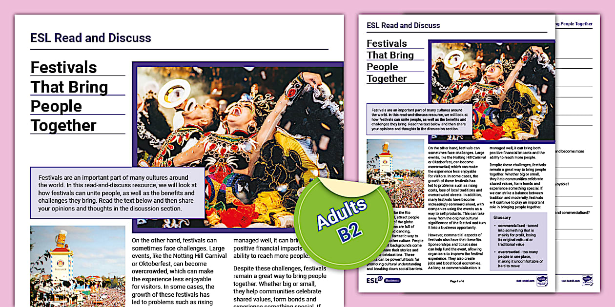 ESL Festivals That Bring People Together [Adults, B2]