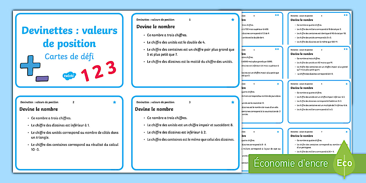 Cartes de défi : Les valeurs de position (teacher made)