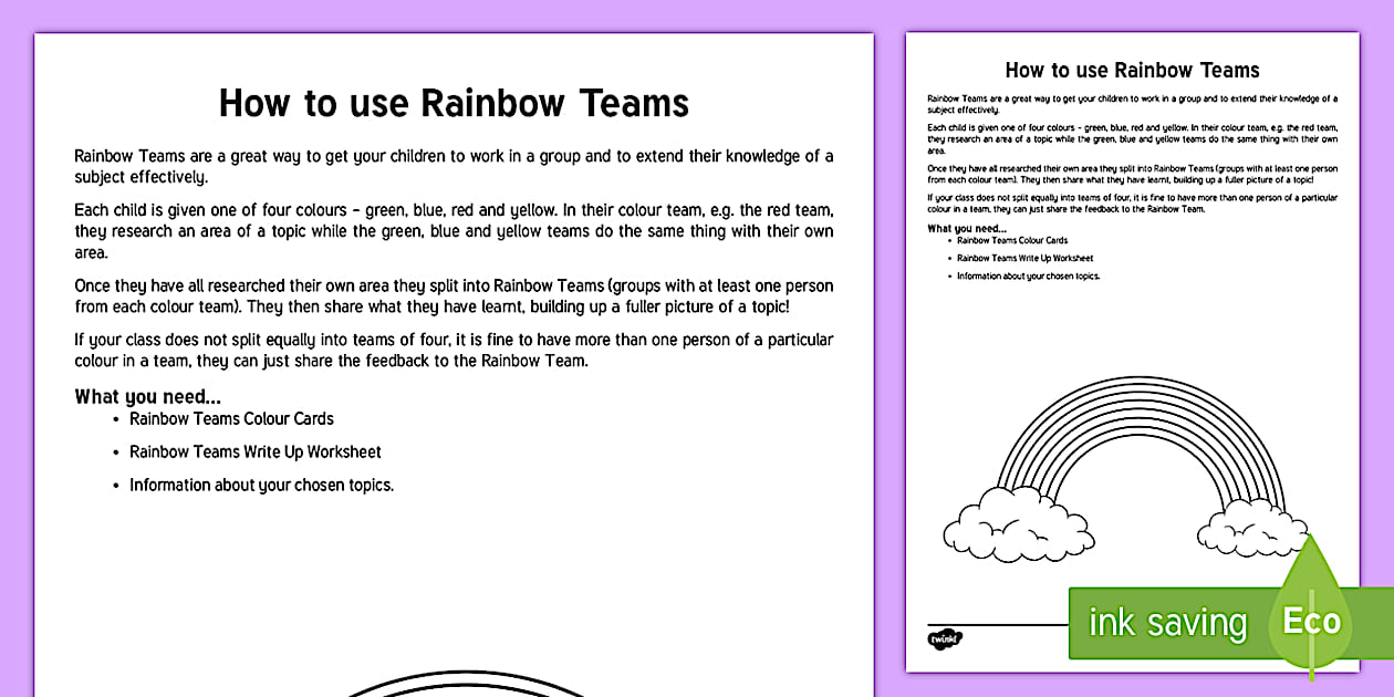 How to Use Rainbow Teams Explanation Sheet (teacher made)