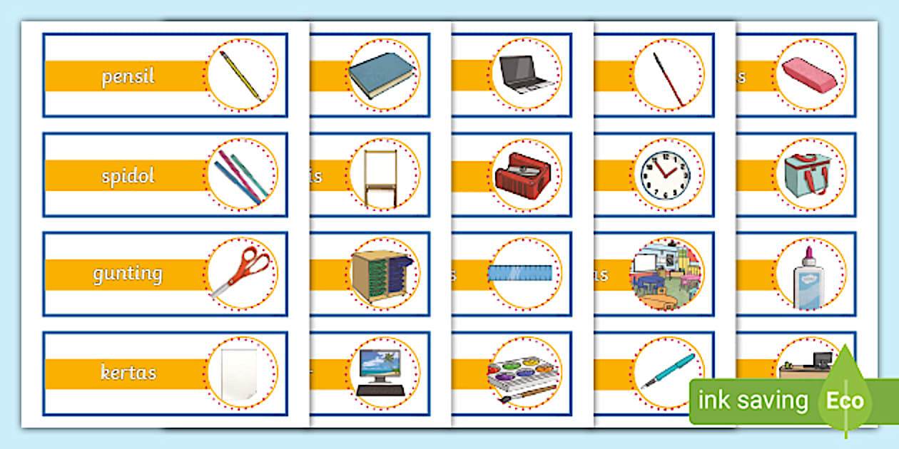 Classroom Objects Vocabulary Cards Indonesian - Twinkl