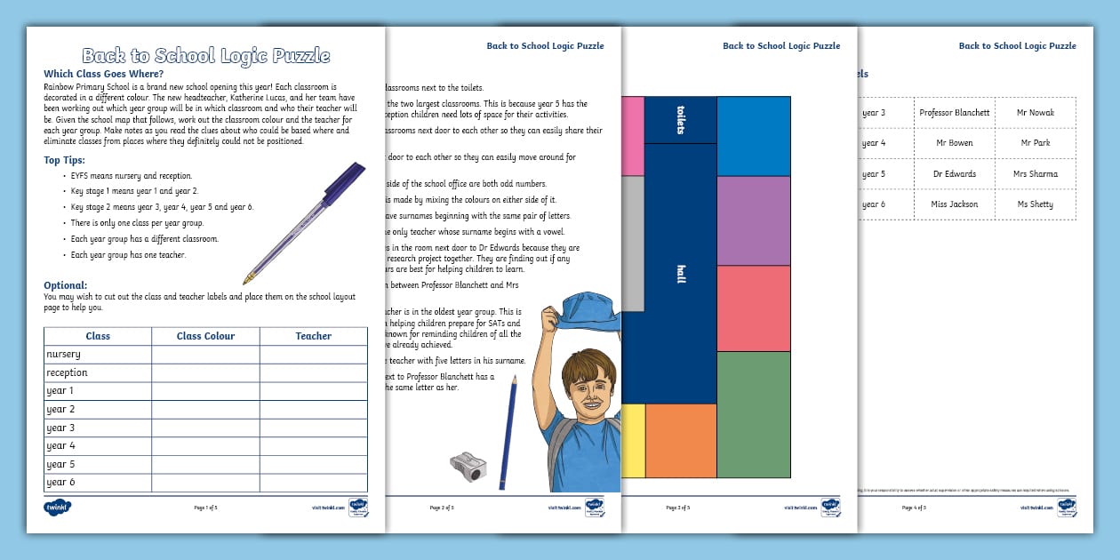 👉 Which Class Goes Where? Back to School Logic Puzzle