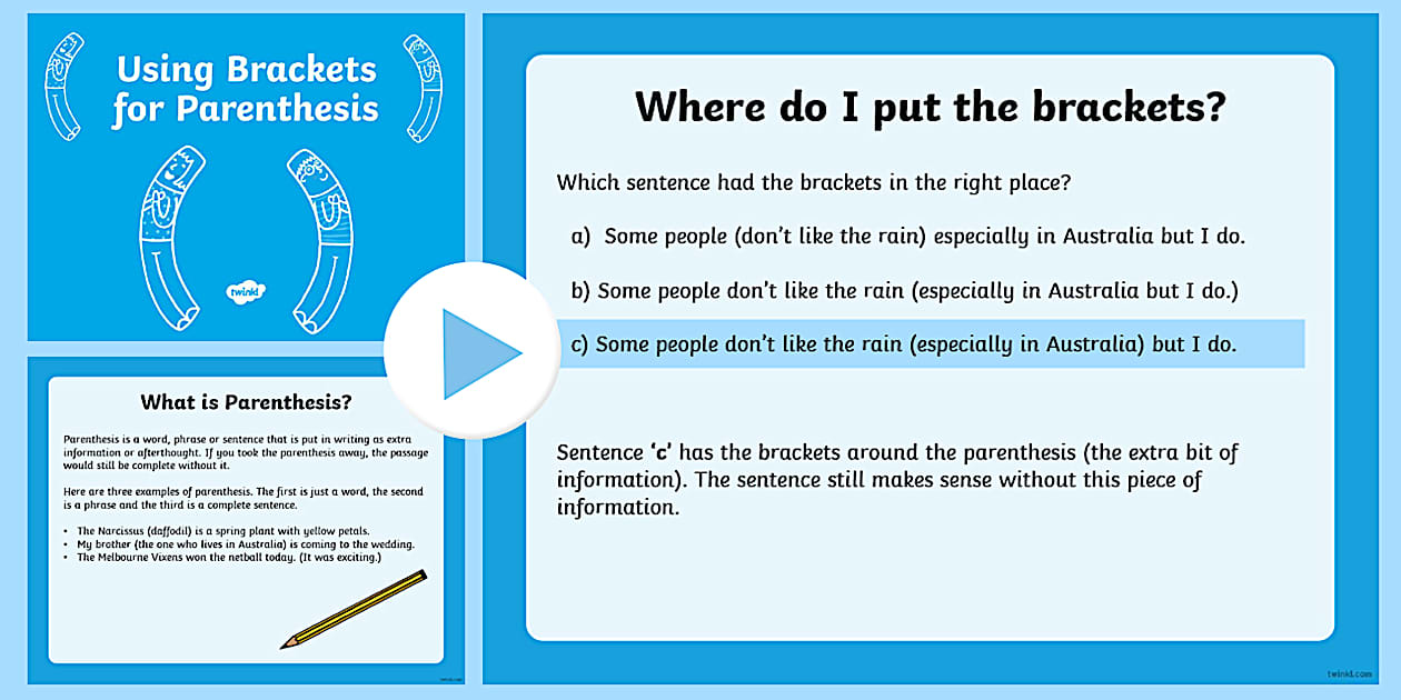 Using Brackets for Parenthesis Lesson Activity Pack - Twinkl