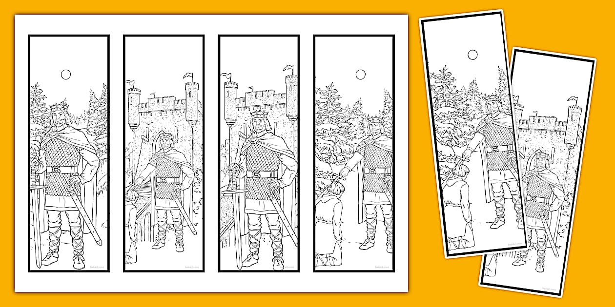 Segnalibri leggenda di Re Artù da colorare - Twinkl