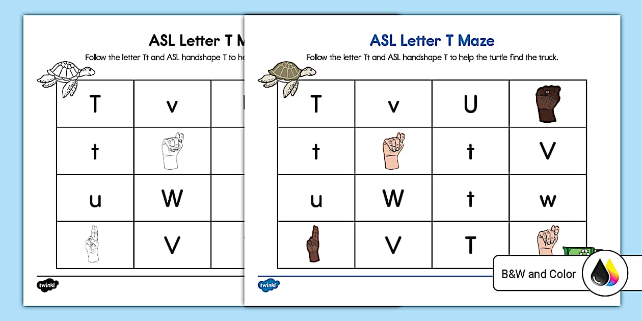 ASL Letter T Maze Worksheet (teacher made) - Twinkl
