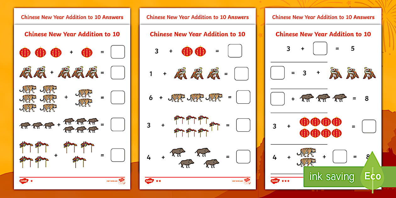 Black and White Chinese New Year Addition to 10 Activity