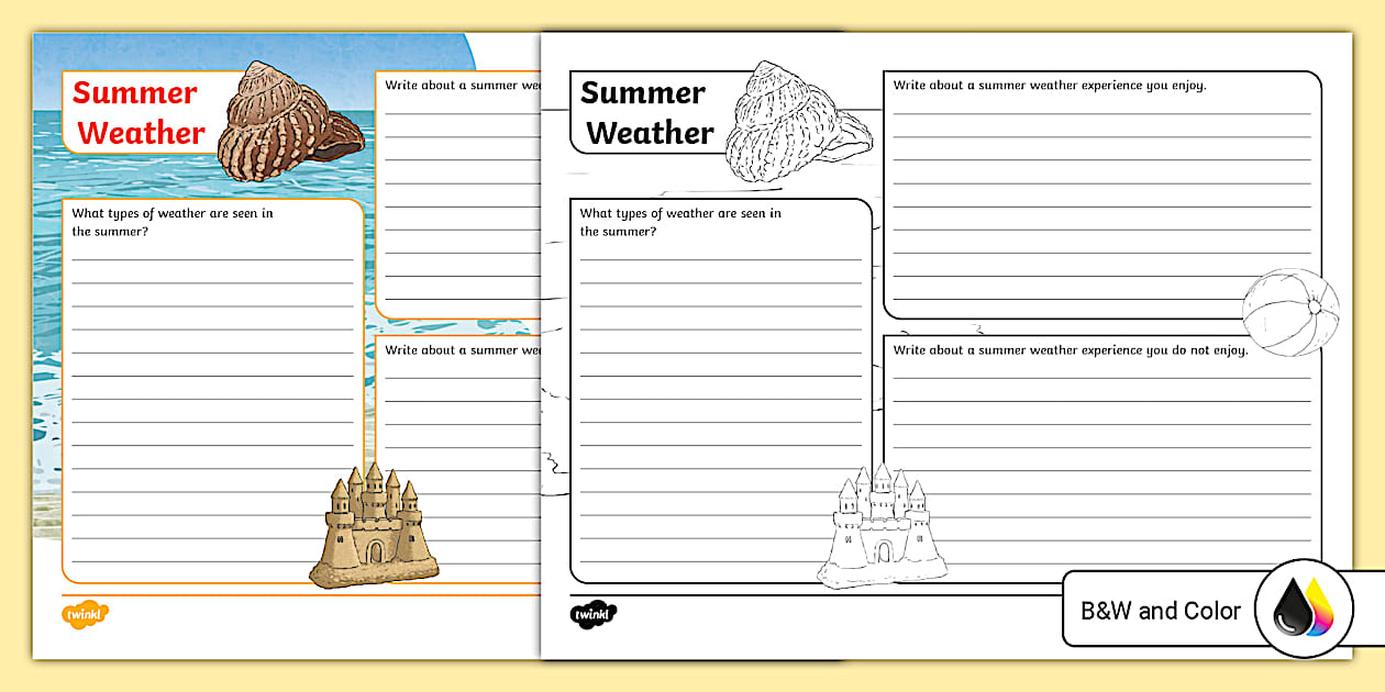 Summer Weather Mind Map Worksheet for 6th-8th Grade - Twinkl