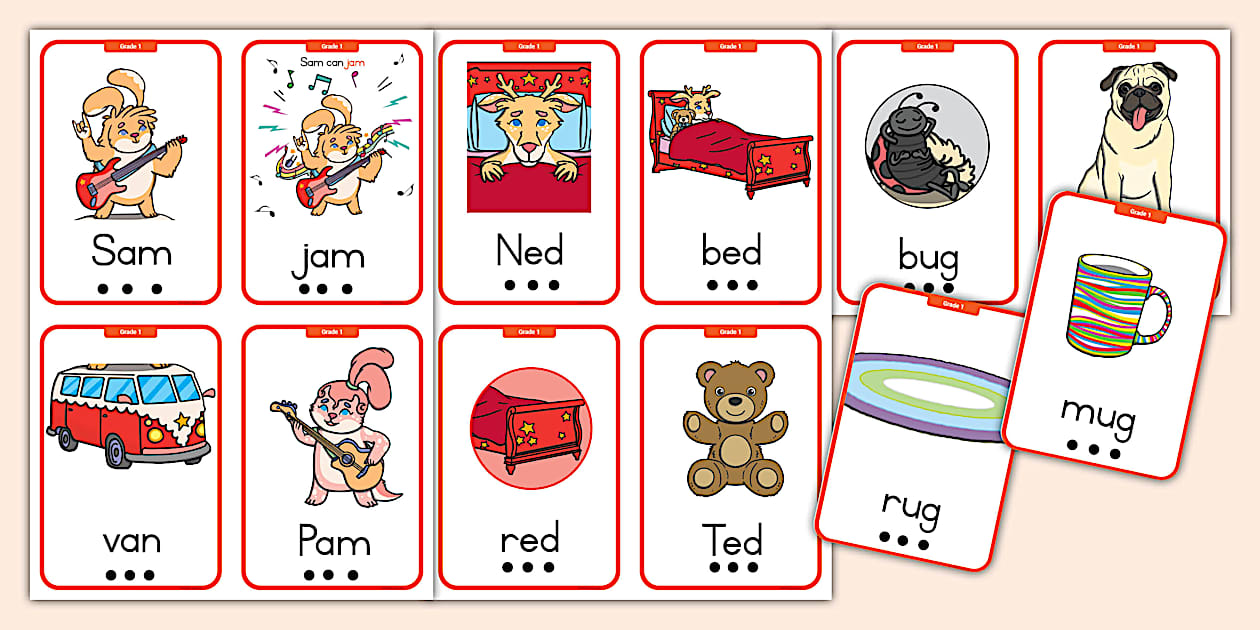 Grade 1 Phonics Flashcards: Bug on a Pug (Decodable Reader Book 2)