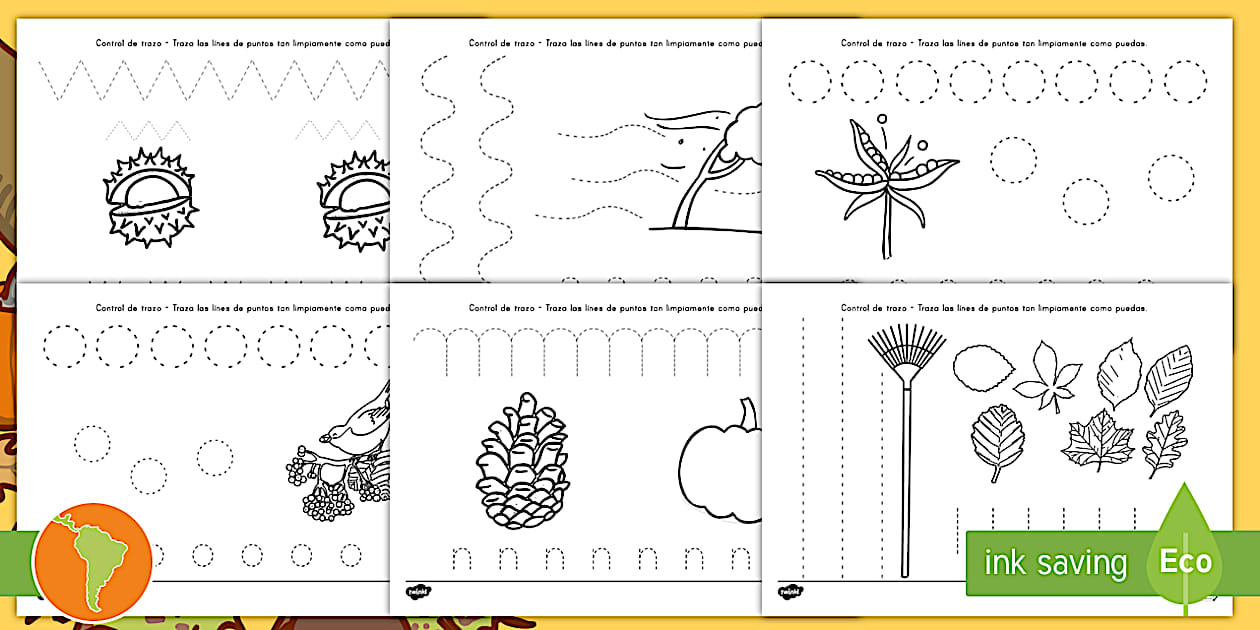 Otoño Fichas de motricidad fina.. trazo - Twinkl