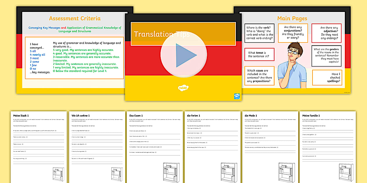 German KS3 Translation Practice Pack 3 Worksheet / Worksheets-German