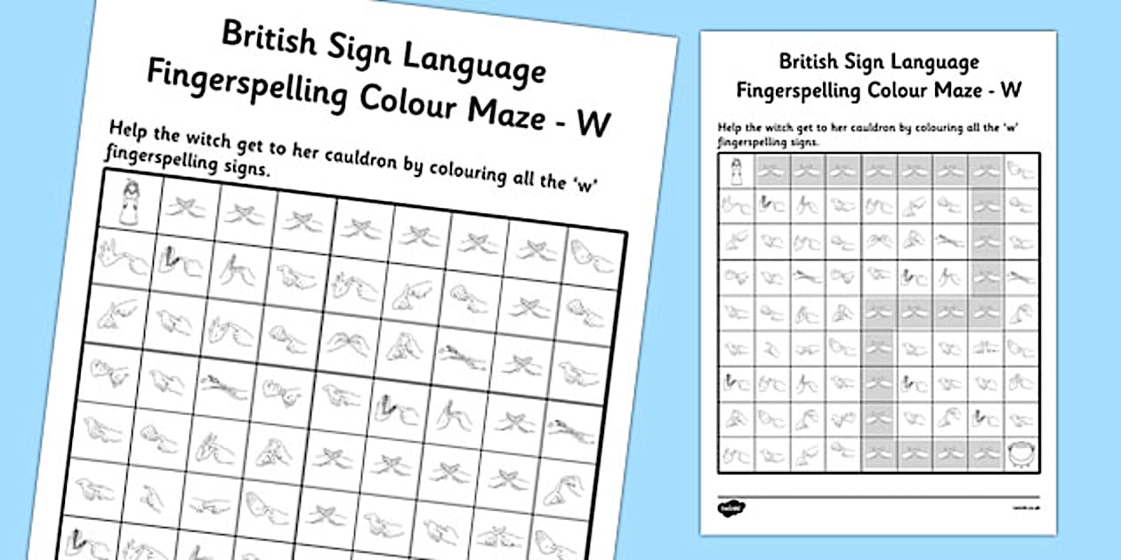 British Sign Language Left Handed Fingerspelling Colour Maze W