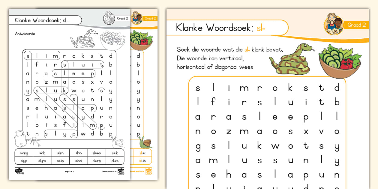 Graad 2 Klanke Woordsoek sl- (teacher made) - Twinkl
