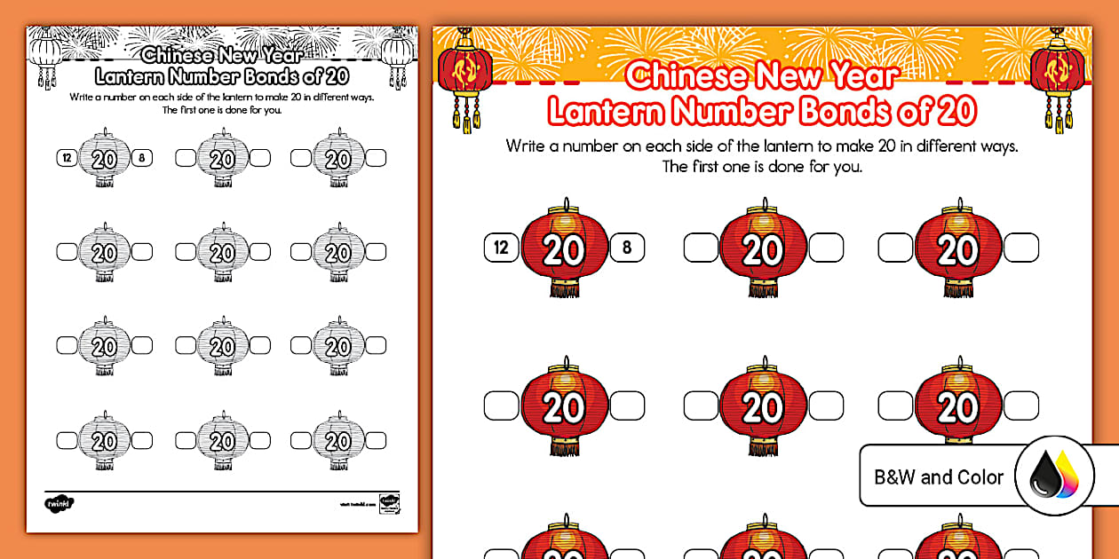 First Grade Chinese New Year Lantern Number Bonds of 20