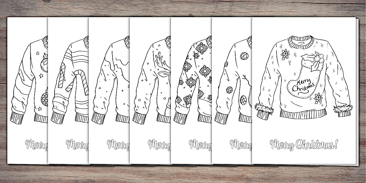 Christmas Jumper Colouring Card Set | Twinkl Party - Twinkl
