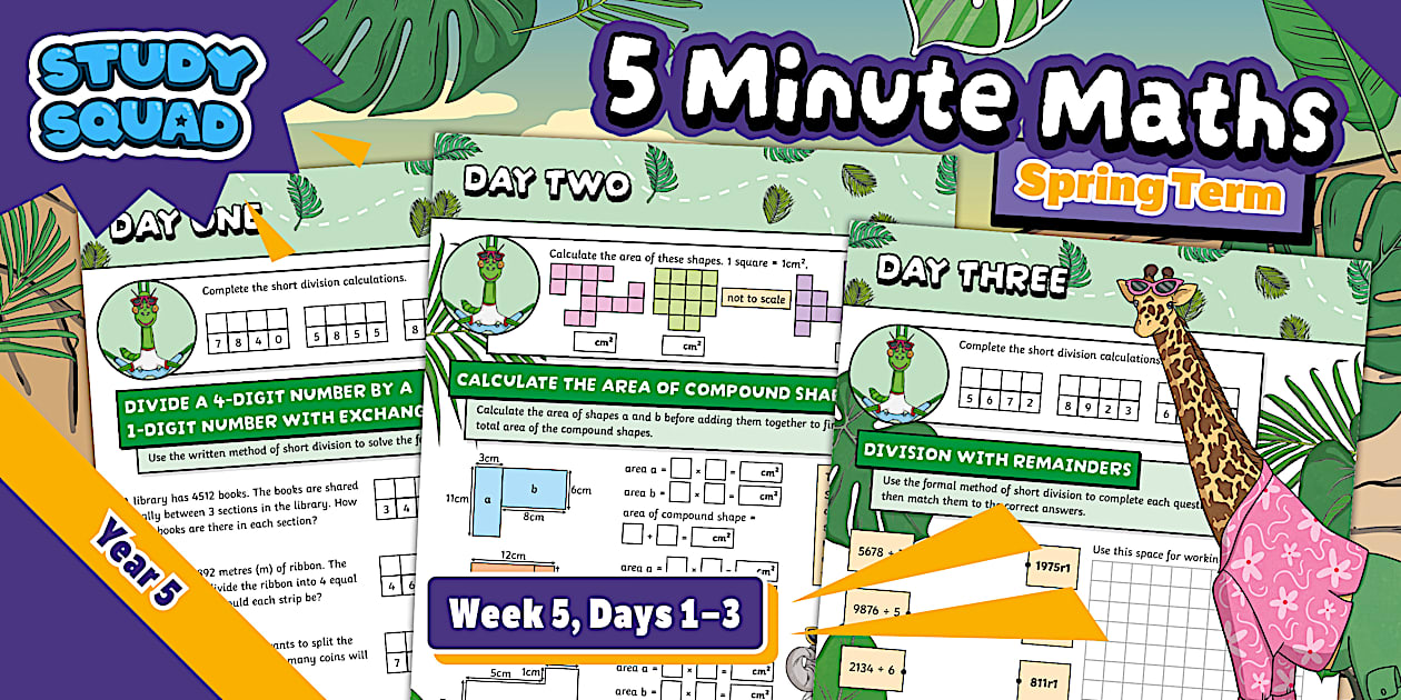 👉 Study Squad 5 Minute Maths - Year 5 Spring - Week 5 Days 1-3