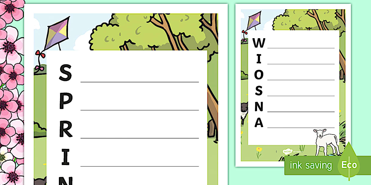 Springtime Acrostic Poem English/Polish - Spring Acrostic Poem