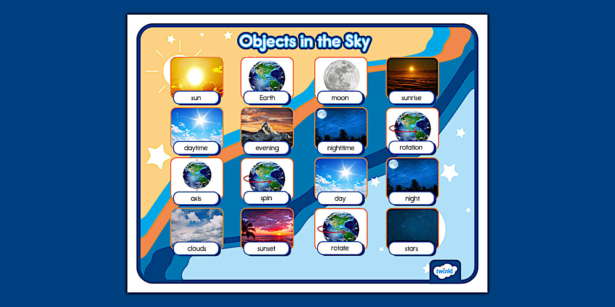 First Grade Objects in the Sky Photo Word Mat (Teacher-Made)
