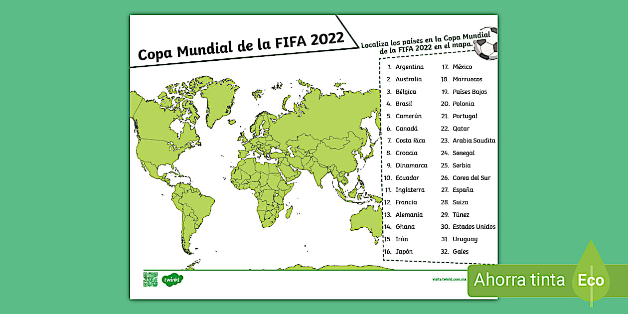 Hoja de actividad: Mapa de países en la Copa Mundial de la FIFA 2022