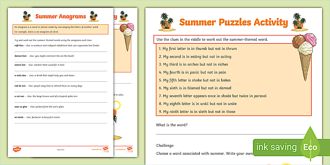 Summer Puzzles Activity Sheets (teacher made) - Twinkl