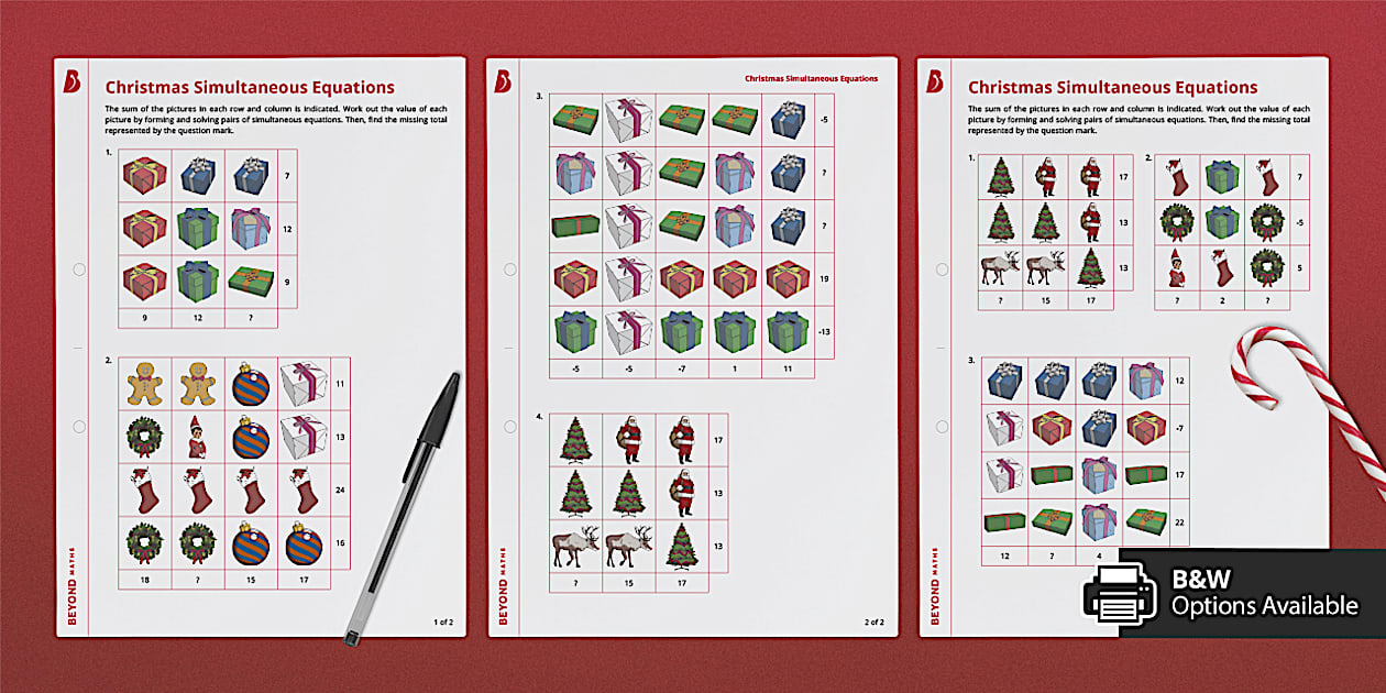 Christmas Algebra Worksheets - Differentiated | Beyond Maths