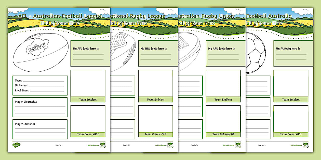 Footy Codes Hall of Fame Hero Activity Sheet (teacher made)