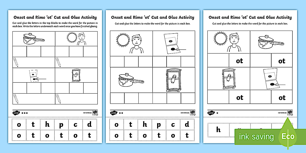 Onset and Rime 'ot' Cut and Glue Differentiated Worksheet