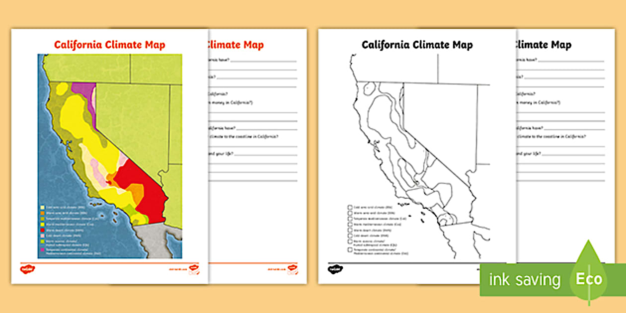 California Climate Map Worksheet - Twinkl