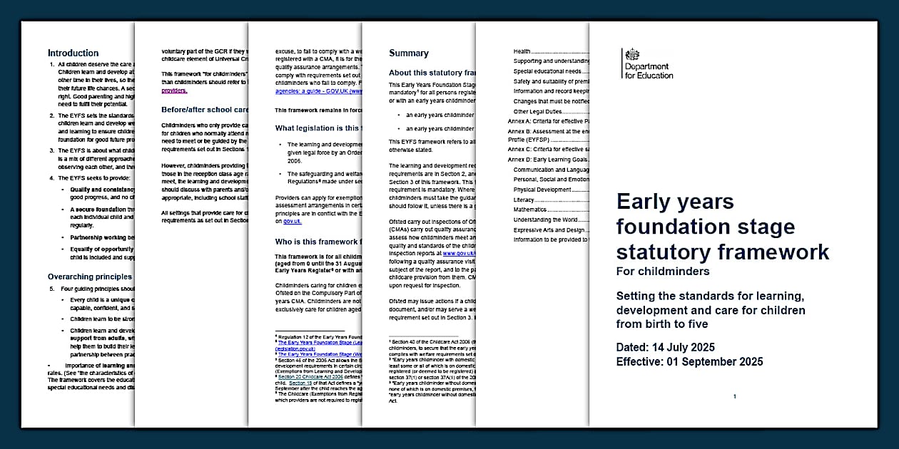 Early Years Foundation Stage (EYFS) Statutory Framework for Childminders