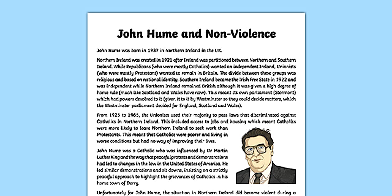 John Hume and Non-Violence Information Sheet - Twinkl