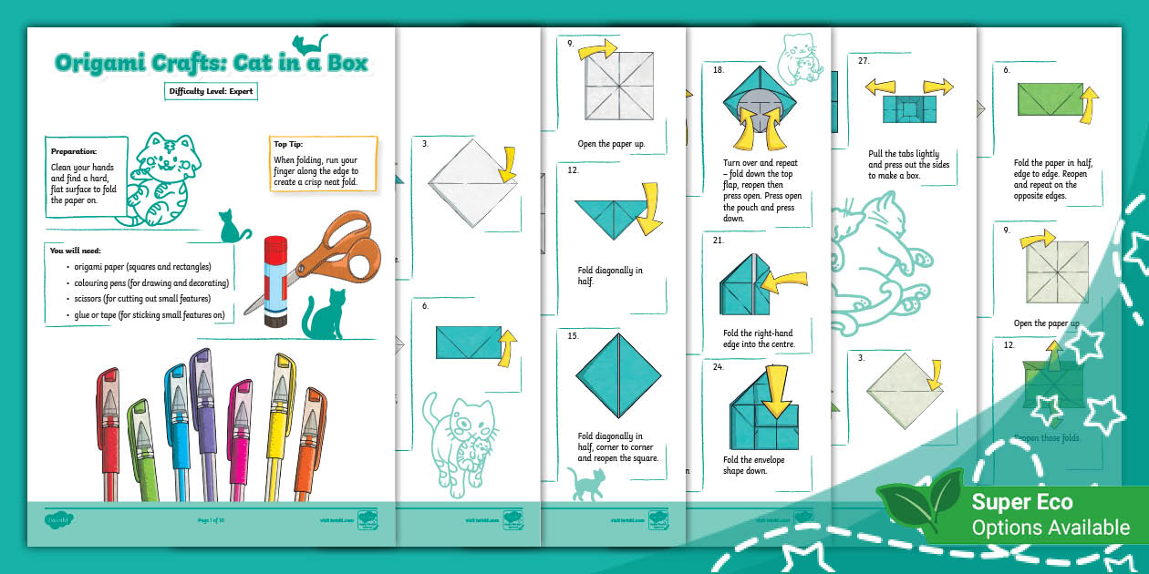 Origami Crafts: Cat in a Box (Ages 7 - 11)