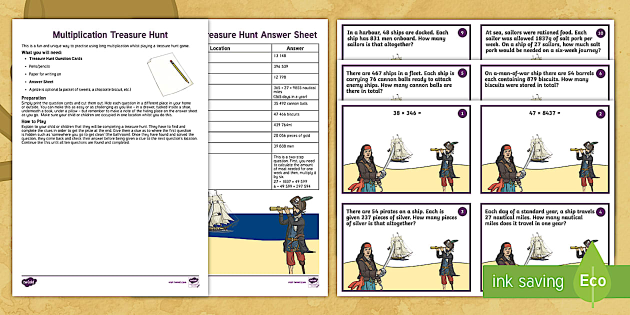 Editable Long Multiplication Treasure Hunt Game Ages 10 - 11
