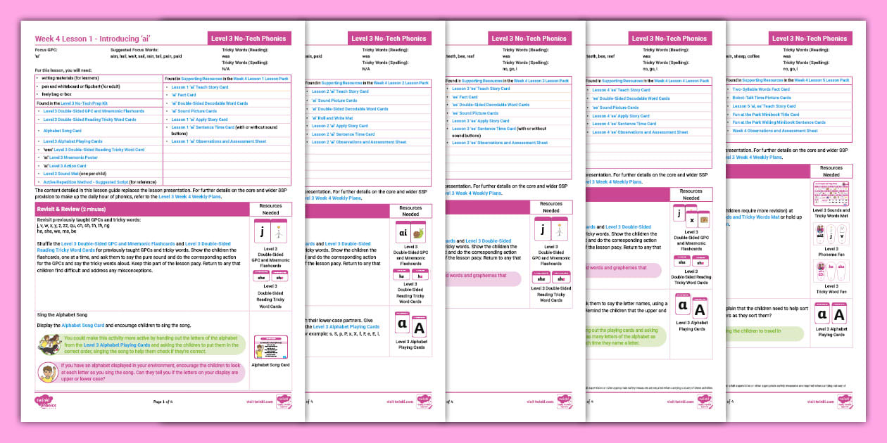 Level 3 No-Tech Phonics Week 4 Lesson Guide Pack