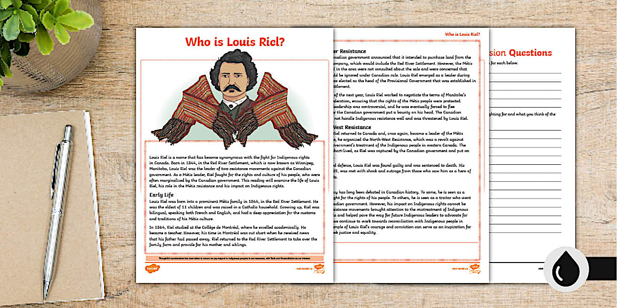 All about Louis Riel Reading Comprehension (teacher made)