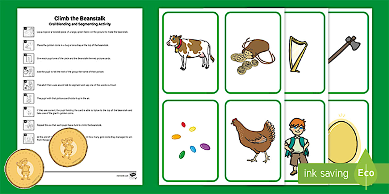 Black and White Climb the Beanstalk Oral Blending and Segmenting Activity