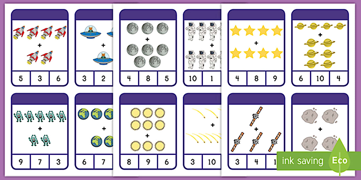 Space Addition Clip Cards | PreK - Kindergarten | Twinkl USA