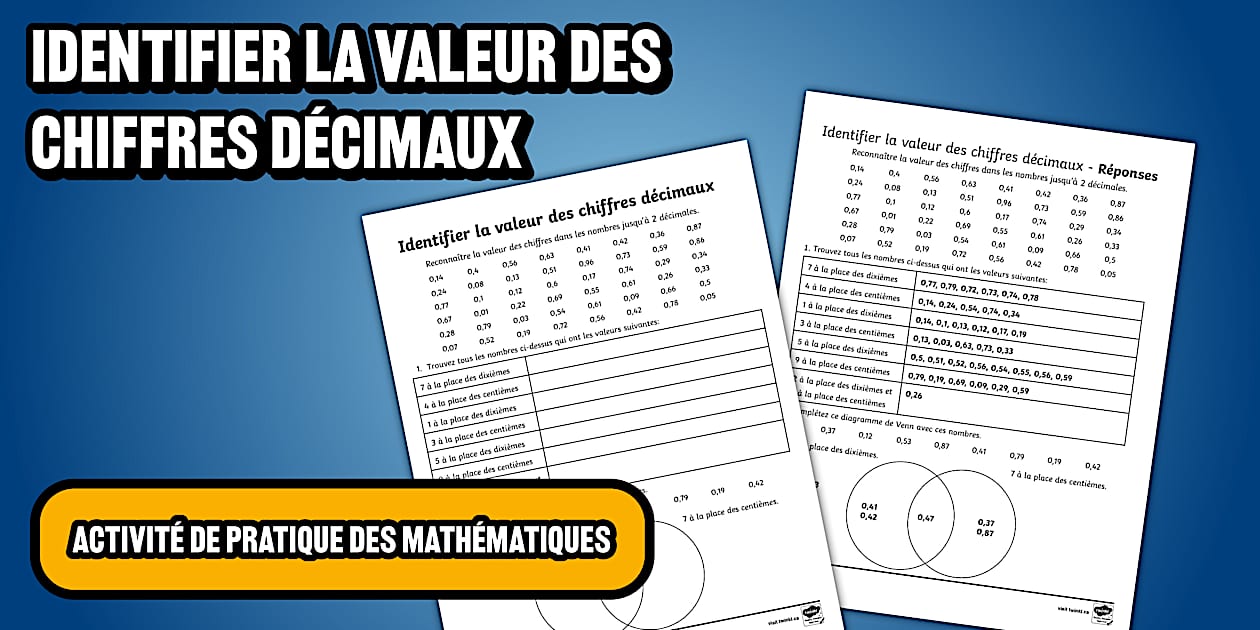 French Decimal Place Value Worksheets