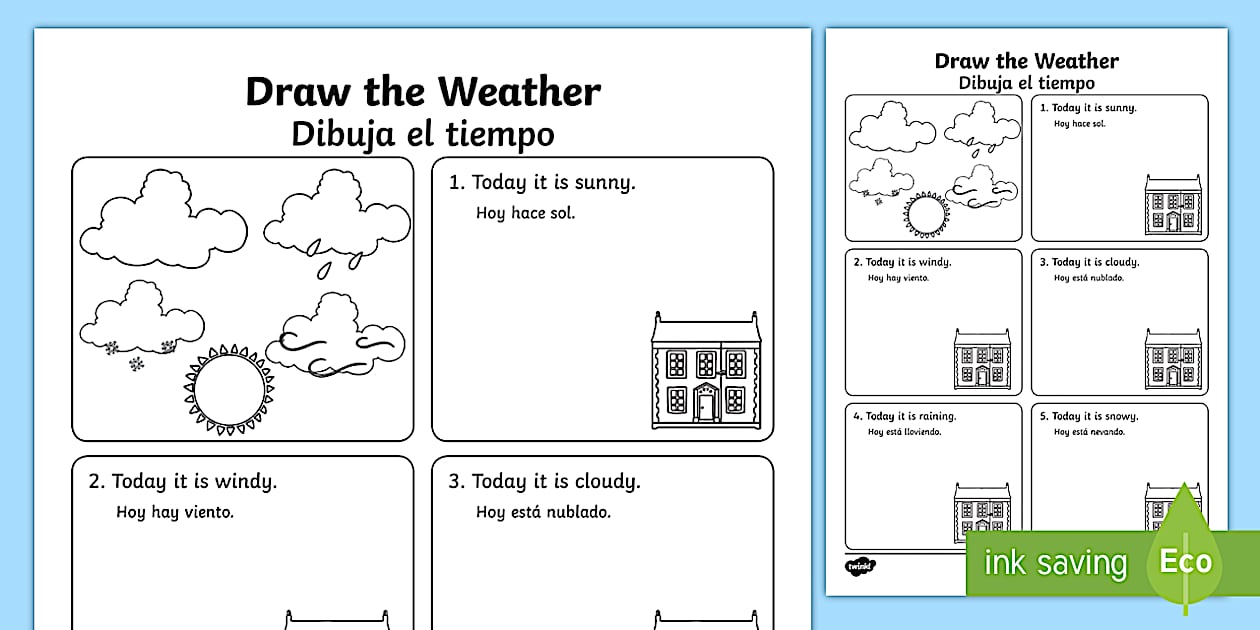 Draw the Weather Worksheet / Worksheet English/Spanish - Draw the Weather