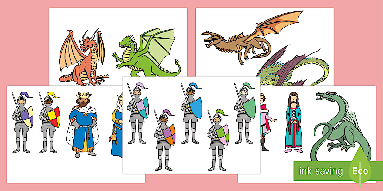 Editable Knights and Dragons Stick Puppets (professor feito)