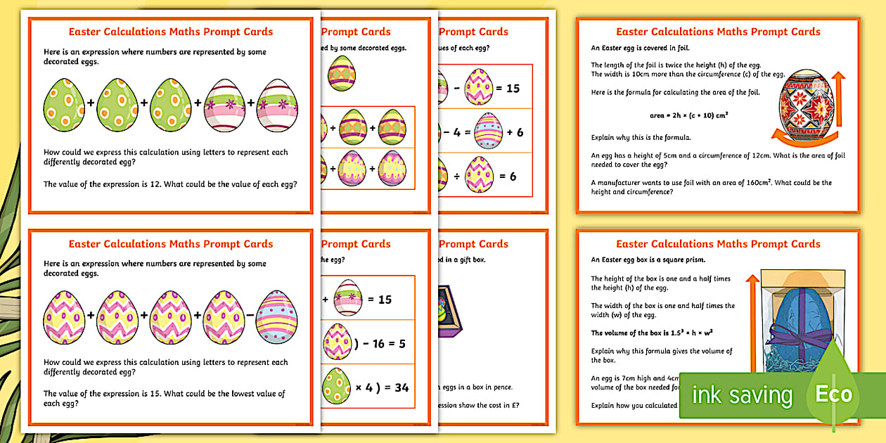 Year 6 Easter Algebra Maths Prompt Cards - Twinkl