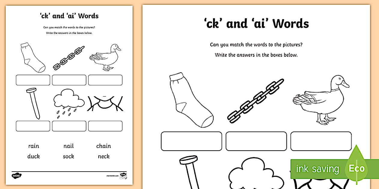 'ck' and 'ai' Sounds Matching Activity (teacher made)
