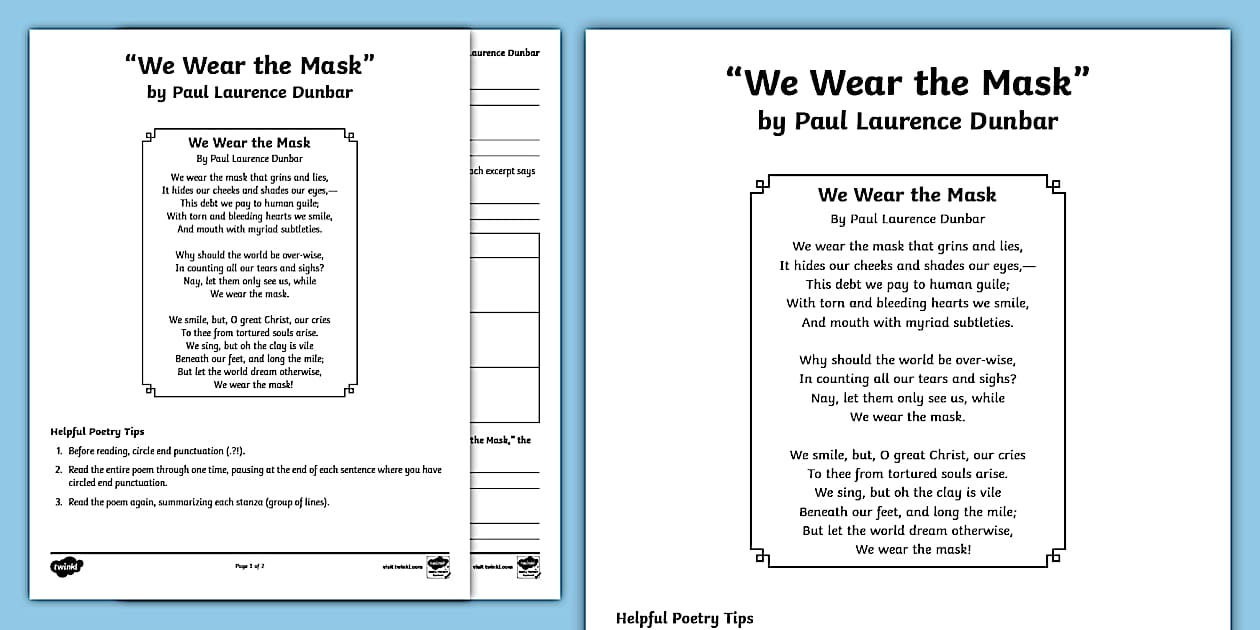We Wear the Mask Literary Analysis | ELA | Twinkl USA