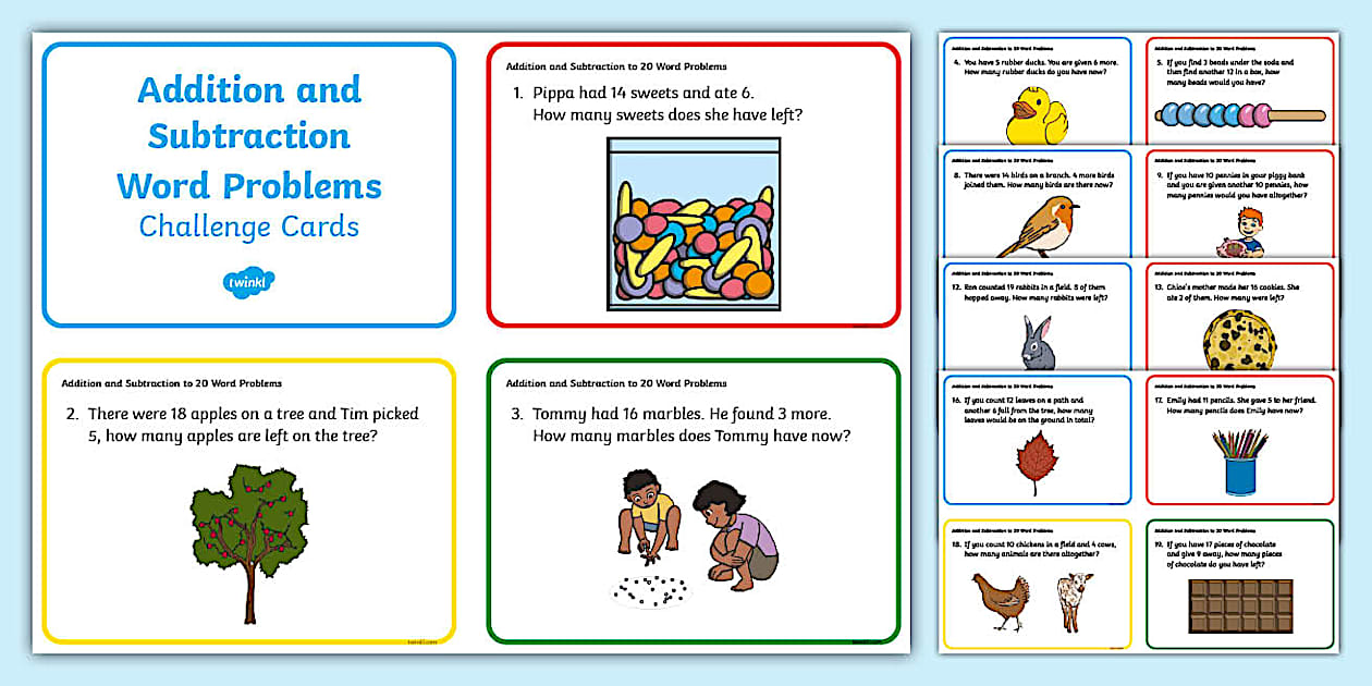 👉 Addition and Subtraction to 20 Word Problem Challenge Cards
