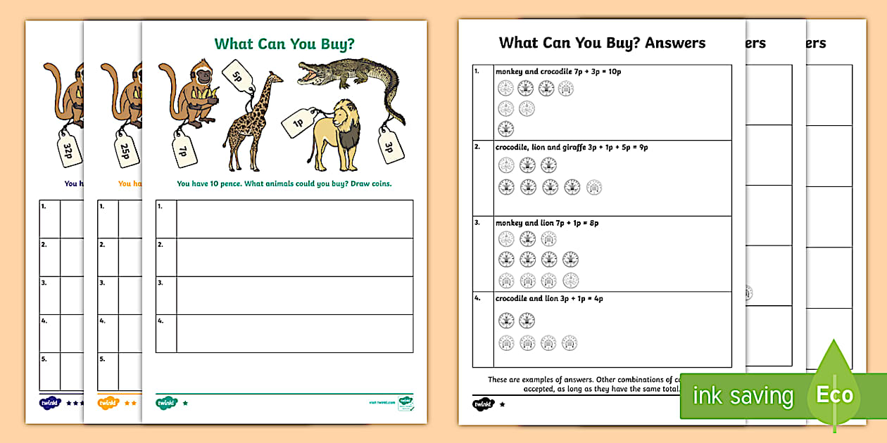 Editable Animal Shopping Differentiated Worksheets - Twinkl