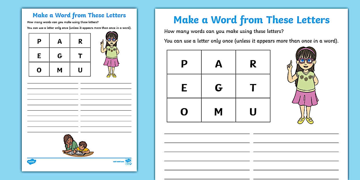Make a Word from These Letters Worksheet (teacher made)