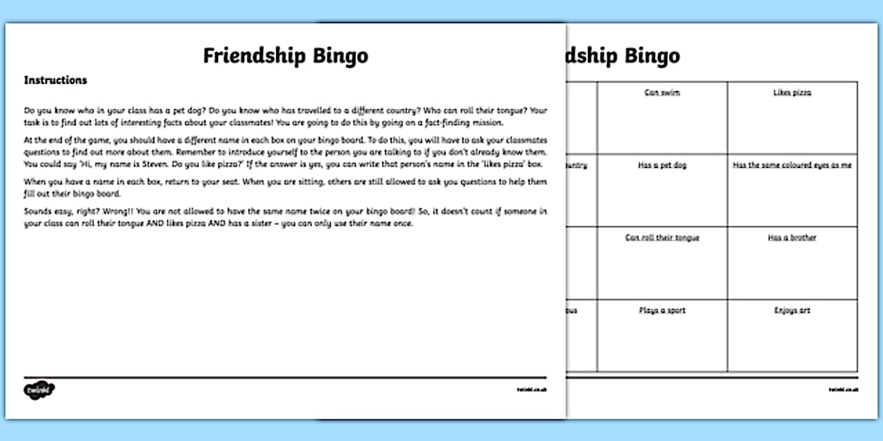 Editable Back to School New Class Friendship Bingo Activity