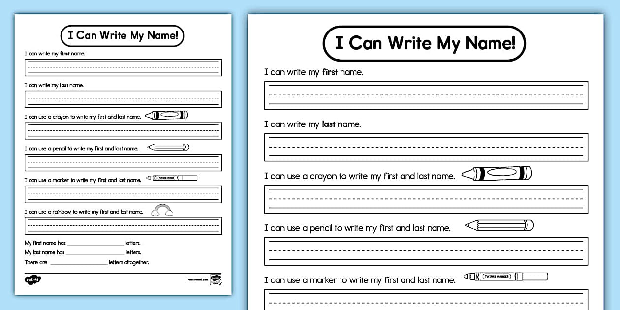 First and Last Name Writing Practice Worksheet - Twinkl