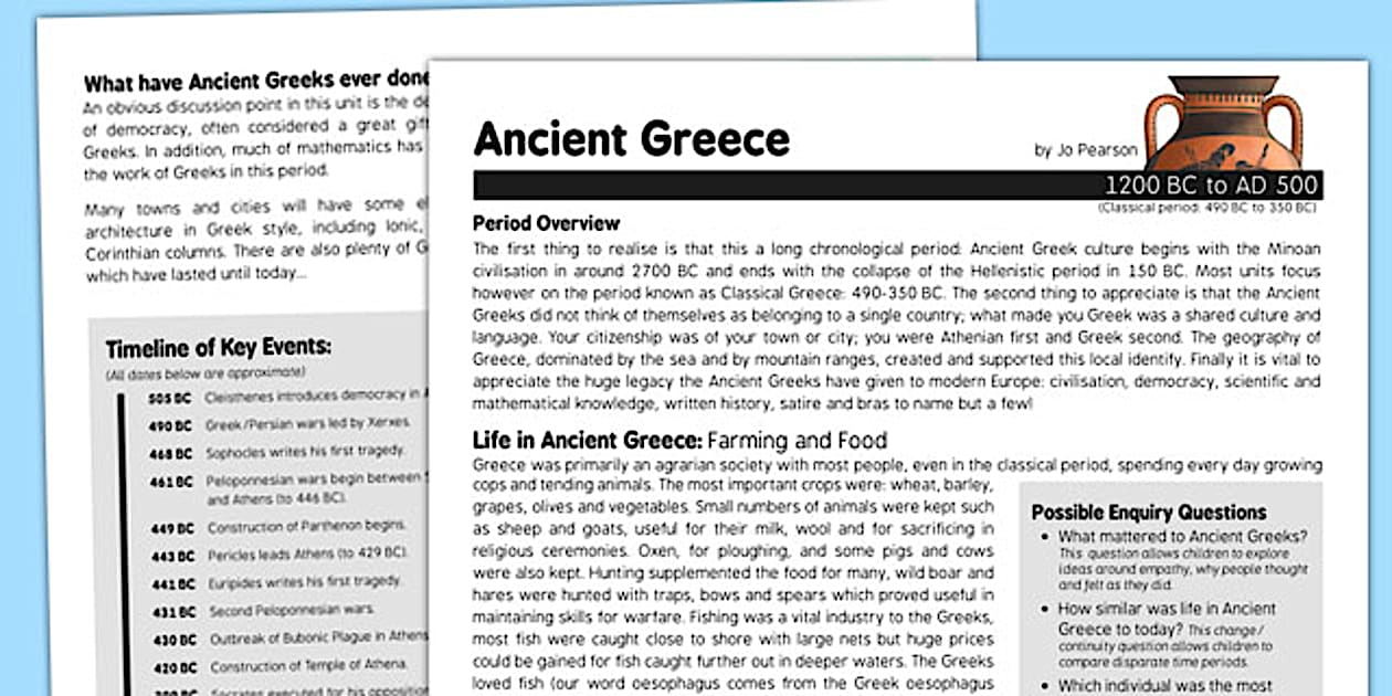 Ancient Greece History Fact Sheet for Adults - Twinkl