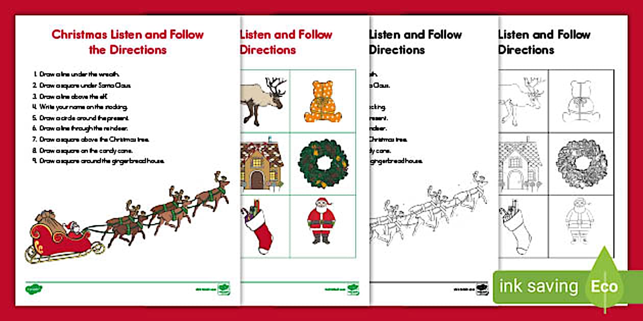 Christmas Listen and Follow the Directions Worksheet