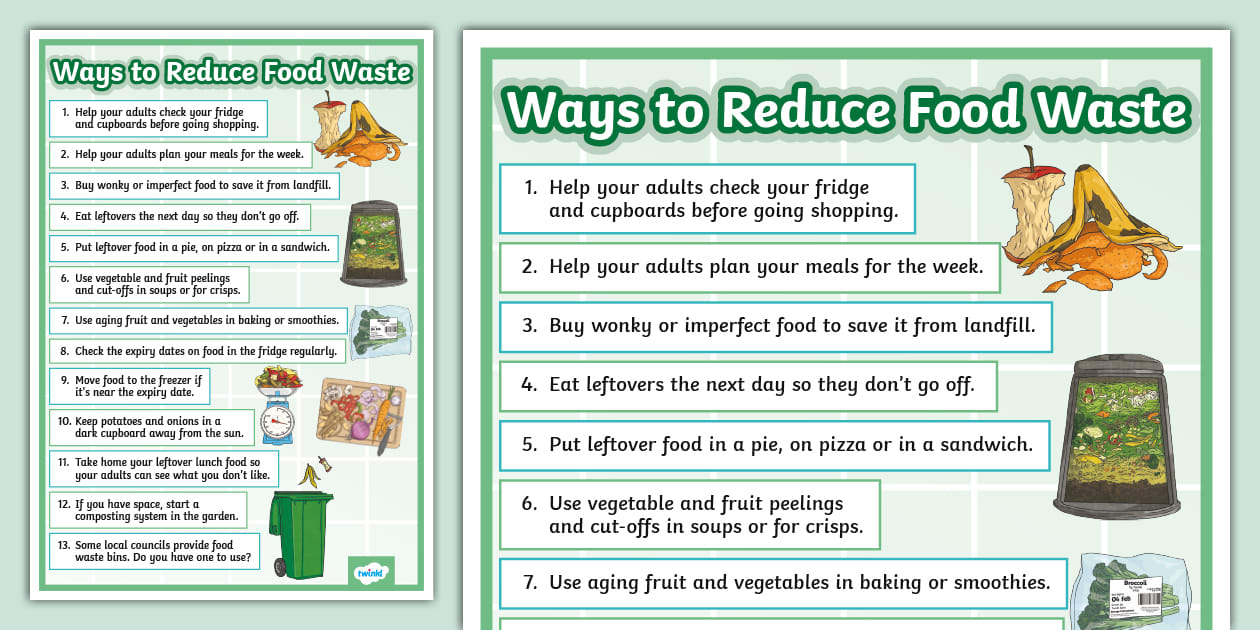 Ways to Reduce Food Waste Display Poster (teacher made)