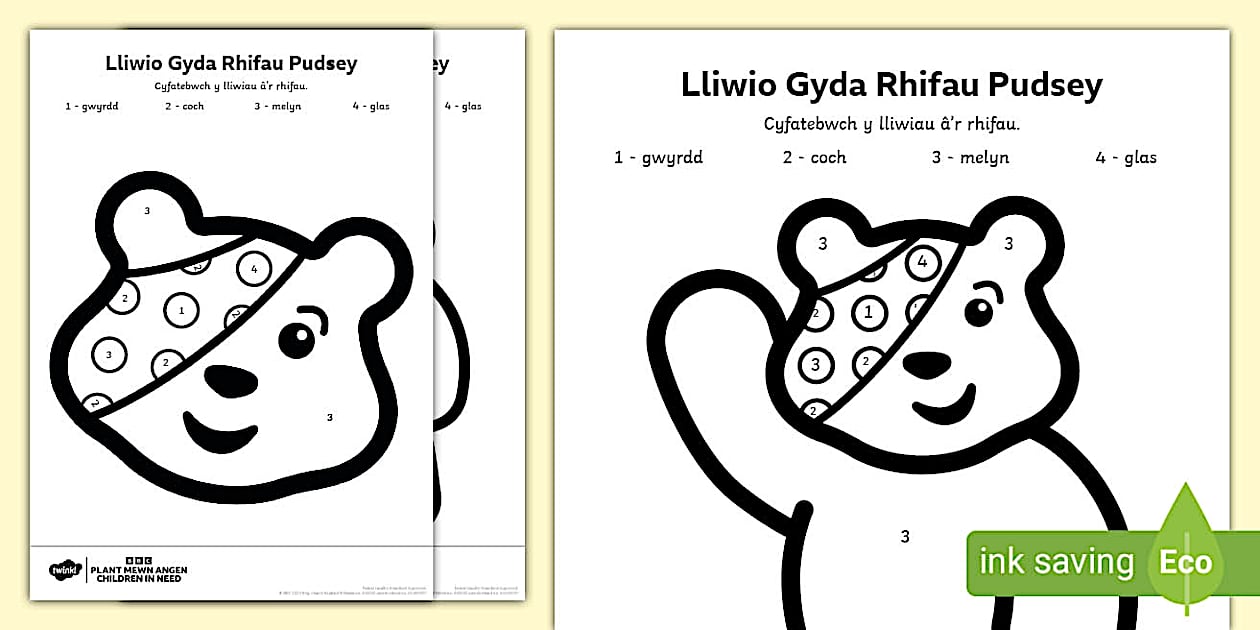 FREE! - BBC Plant Mewn Angen Lliwio Gyda Rhifau Pudsey - numeracy
