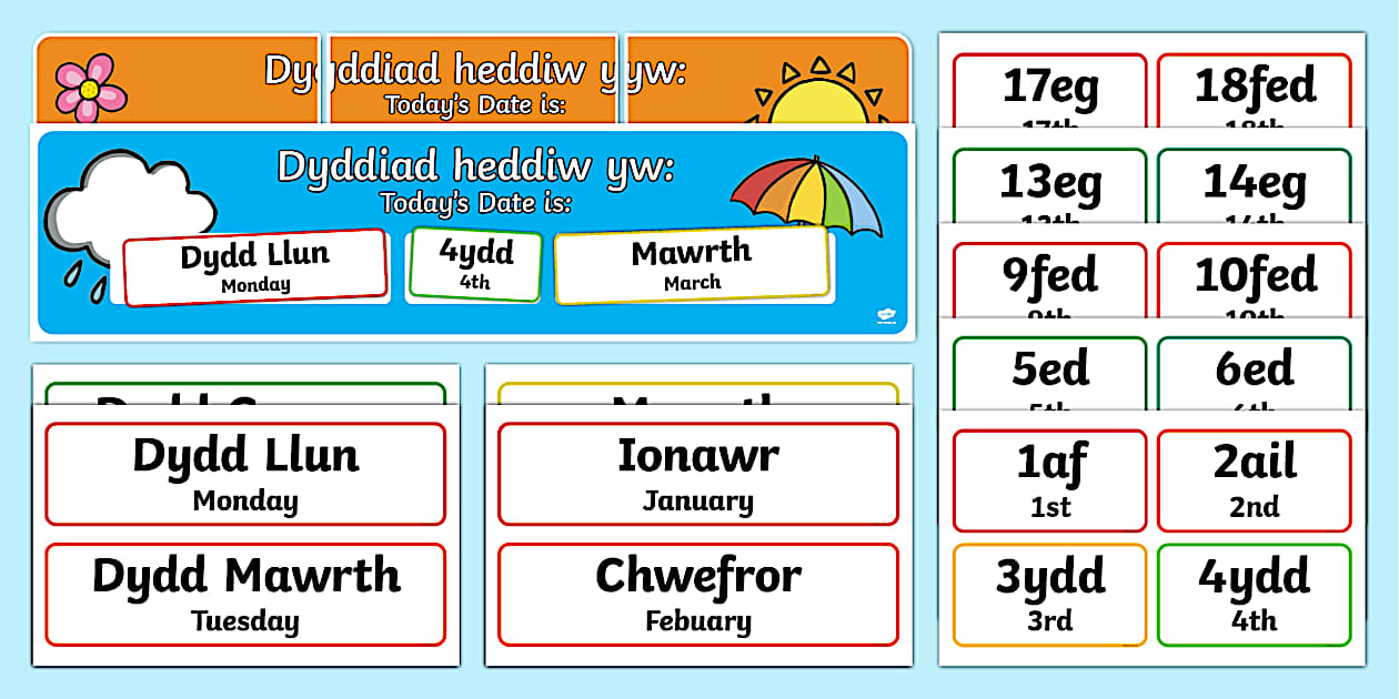 Bilingual Welsh/English Day and Date Display Pack - Twinkl